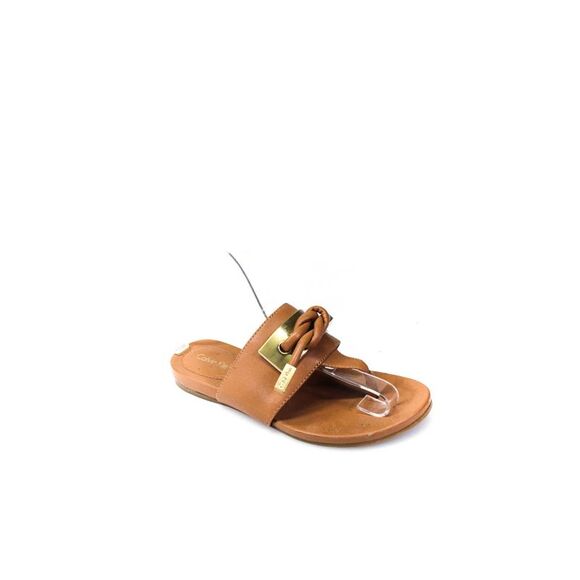 Calvin Klein | Shoes | Calvin Klein Womens Knotted Logo T Strap Sandals ...